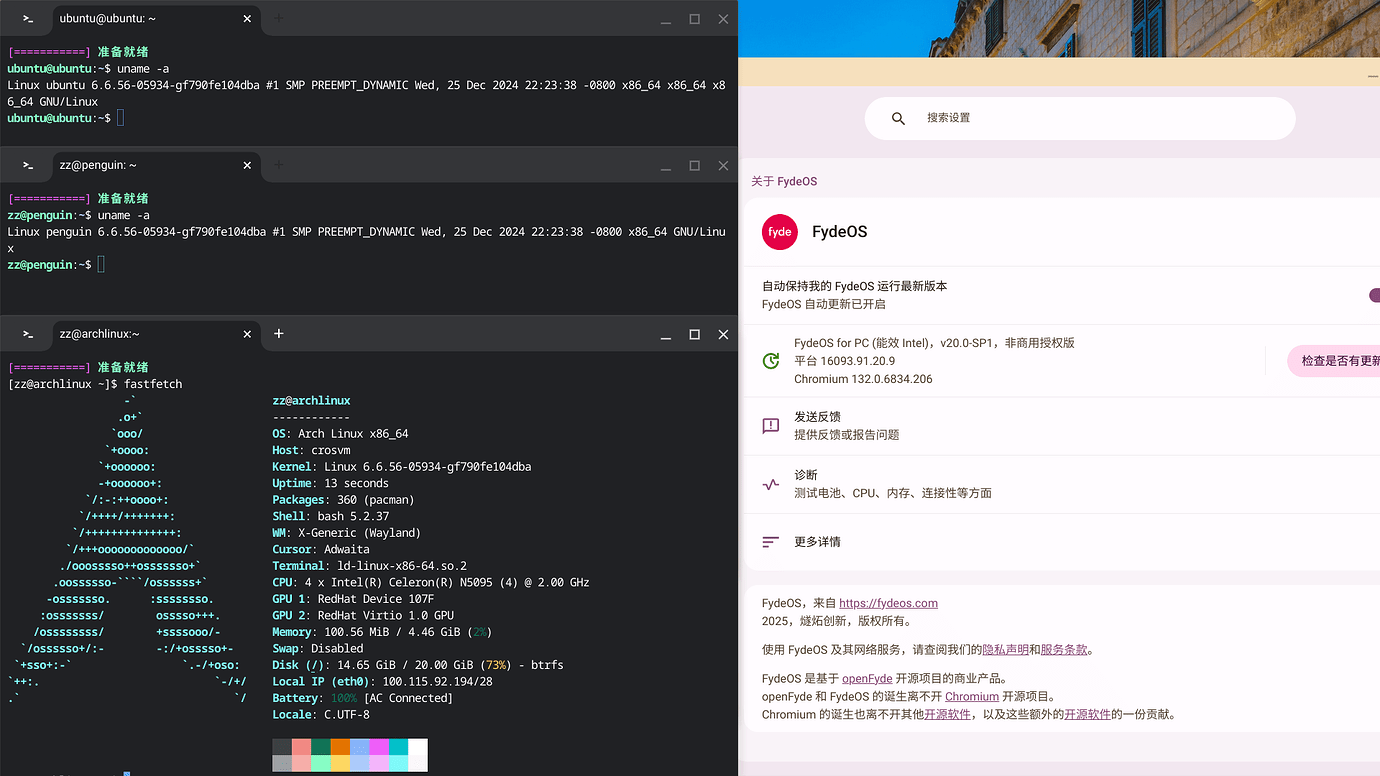 FydeOS 20上安装ubuntu25.04和archlinux子系统成功的笔记 - 开源讨论 - Community